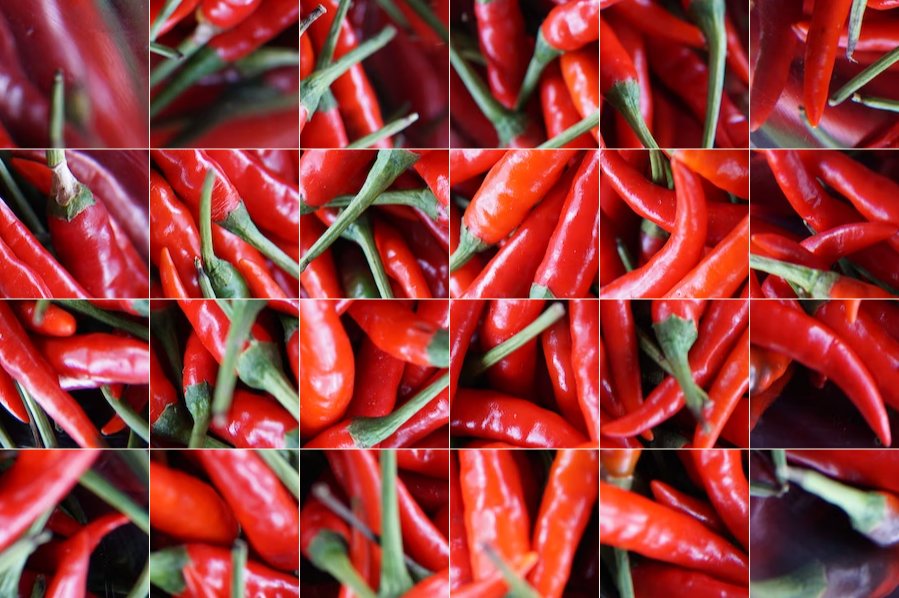 Photo puzzle game of red chili peppers